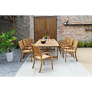 Amazonia Arizona Patio Stacking Chairs | Teak Finish | Durable and Ideal for Indoors and Outdoors (Set of 4), Light Brown