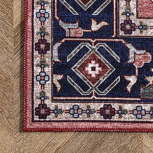 nuLOOM Amber Machine Washable Floral Aztec Area Rug, 4' x 6', Rust