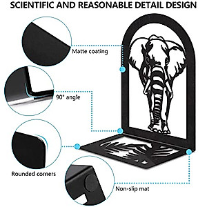 Book Ends Decorative for Heavy Books, 2 Piece Large Heavy Duty Bookends for Shelves for Holding Books, Black Book Stopper for Office, Home, Heavy Books, Non-Skid