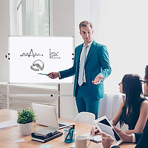 Dry Erase Board with Stand 48"x36", Rolling Magnetic Whiteboard with Stand, Height Adjustable Mobile Whiteboard Portable Whiteboard on Wheels with 1 Eraser, 2 Markers and 20 Magnets