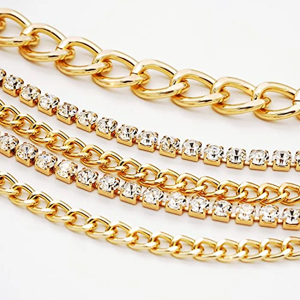 Glamorstar Multilayer Chain Belts for Women Rhinestone Waist Belt Punk Gorgeous Chain for Ladies Dresses Gold 110CM