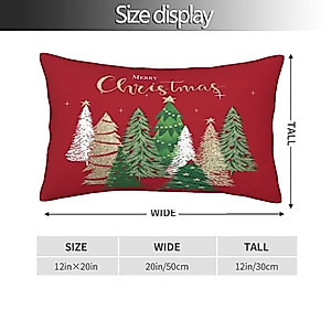 AELUTYSH Red Christmas Pillow Covers 12x20 Inch Set of 2, Christmas Tree Gold Star Decorative Throw Pillows Winter Pillow Case Holiday Christmas Decor Lumbar Cushion Cover for Home Sofa Couch