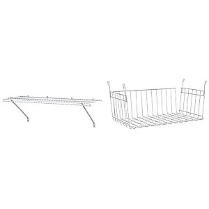 ClosetMaid 1041 Wire Shelf Kit, 4 ft, White & 6222 Hanging Basket for Wire Shelving, White