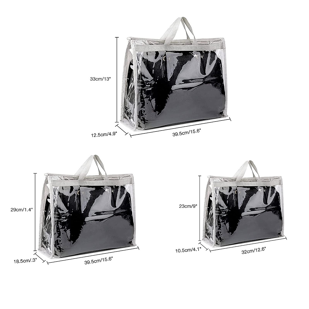 YMOND Handbag Organizer, Transparent Purse Storage Bag, Anti-dust Purse Organizer with Zipper and Handle, Clear Dust Cover Bags for Hanging Closet - 3Pack, Gray