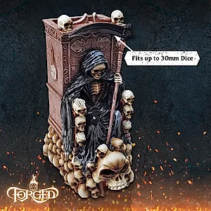 Forged Dice Co. Grim Bones Dice Tower with LED Skull - Hand Painted Grim Reaper Dice Rolling Tower Made from Heavy Duty Resin - Compatible with DND Accessories and Tabletop RPG Games