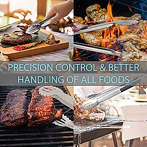 Grill Tongs - Heavy Duty 16in. Stainless Steel Tongs For Grilling, Cooking, Buffets, Etc. - Non-slip Grip And Well Aligned Scalloped Pincers For Precise Control And Better Handling Of Delicious Food