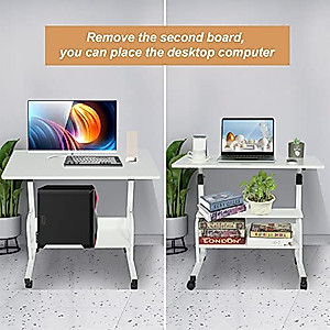 Small Desks Portable Laptop Computer Desk for Small Spaces Adjustable Desk Standing Desk for Bedrooms Couch Desk for Home Office Table Mobile Rolling Desk on Wheels 31.5" White Desk with Storage