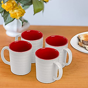ZEAYEA Set of 6 Coffee Mug Set, 16 oz Large Coffee Cup with Handle for Coffee Cocoa Tea Milk, Ceramic Mug for Birthday, Party, Easy to Clean and Hold, White and Red