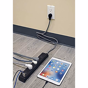 Westinghouse 96023 Strip 6-Outlet 2-USB 900 Joule Surge Protector with Fabric Braided Tangle Free Cord, Black