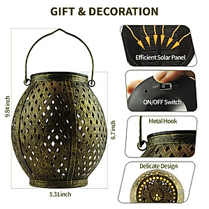 2 Pack Outdoor Solar Lantern Lights Hanging Solar Lantern Waterproof Solar Powered Lanterns Decorative with Handle Solar Outdoor Lantern for Table, Patio, Courtyard, Garden (Bottle Gourd)