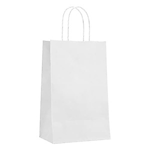 Lyeasw 25 Pack White Paper Bags with Handles,5.1X3.5X8 .2 inch Small Gift Bags Bulk, Kraft Party favor Grocery Shopping Bags