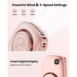 Gaiatop Neck Fan Rechargeable Mini Portable Fan Cute Camera Design, Small Desk Fan with 360°Rotate Mirror, 3 Speed USB Handheld Fan with LED Display, Cooling Personal Lash Fan Travel Essentials Pink