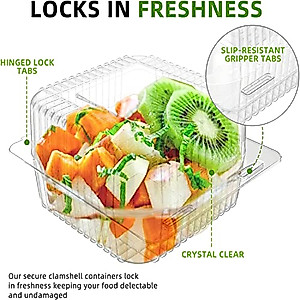 Axe Sickle 100 Count 5 x 5 inch Clear Plastic Hinged Take Out Containers Clamshell Takeout Tray Disposable Food Clamshell Containers for Dessert, Cakes, Cookies, Salads, Pasta, Sandwiches
