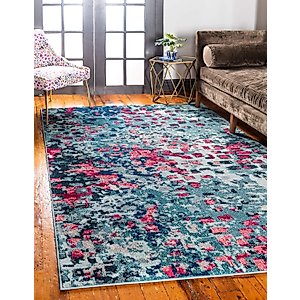 SAFAVIEH Jardin Collection Colorful, Vibrant, Abstract, Modern Area Rug, 5 x 8 ft, Blue/Pink