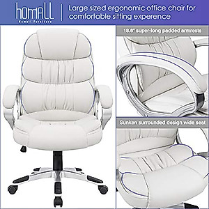 Homall Office Chair High Back Computer Chair Desk Chair, PU Leather Adjustable Height Modern Executive Swivel Task Chair with Padded Armrests and Lumbar Support (White)