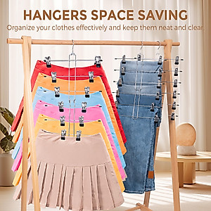 Tonswachic Pants Hangers with Clips - 6 Tiers Skirt Hangers - 3 Pack Pants Hangers Space Saving - Closet Organizer and Storage for Jeans Leggings Shorts (3 Pack with Extra One Purse Hanger Organizer)