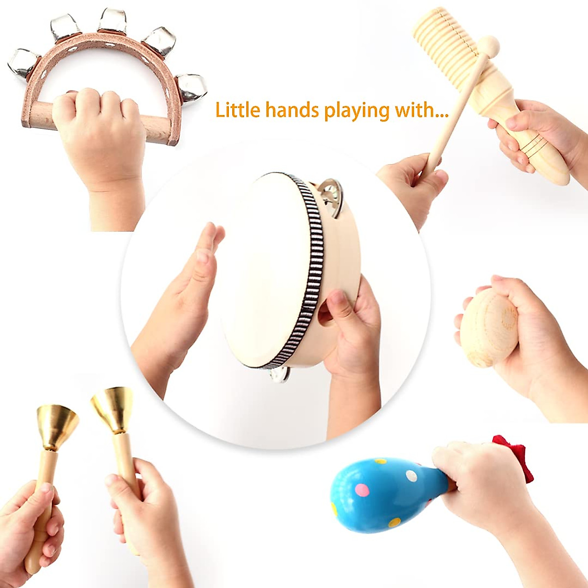 Wooden Musical Instruments Set for Children,Safe and Friendly Natural Materials,Kid's Music Enlightenment,Percussion Instrument Music Toys Kit for Preschool Education,Storage Bag