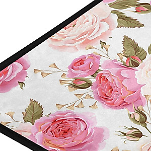 susiyo Kitchen Mat Beautiful Floral Pink Roses Kitchen Rug Mat Anti-Fatigue Comfort Floor Mat Non Slip Oil Stain Resistant Easy to Clean Kitchen Rug Bath Rug Carpet for Indoor Outdoor Doormat
