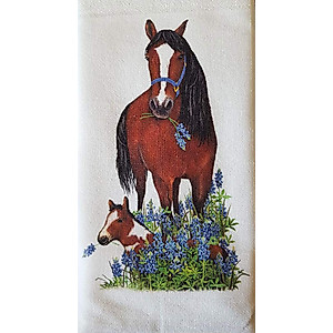 Mary Lake Thompson Bluebonnet Horses 100% Cotton Flour Sack Dish Tea Towel 30" x 30"