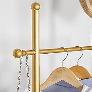 RZGY Garment Rack Heavy Duty Clothes Rack, Golden Satin Steel Finish Stable Marble Base, Metal Coat Rack with Storage Shelf and Hooks for Bedroom Office Hallway Entryway