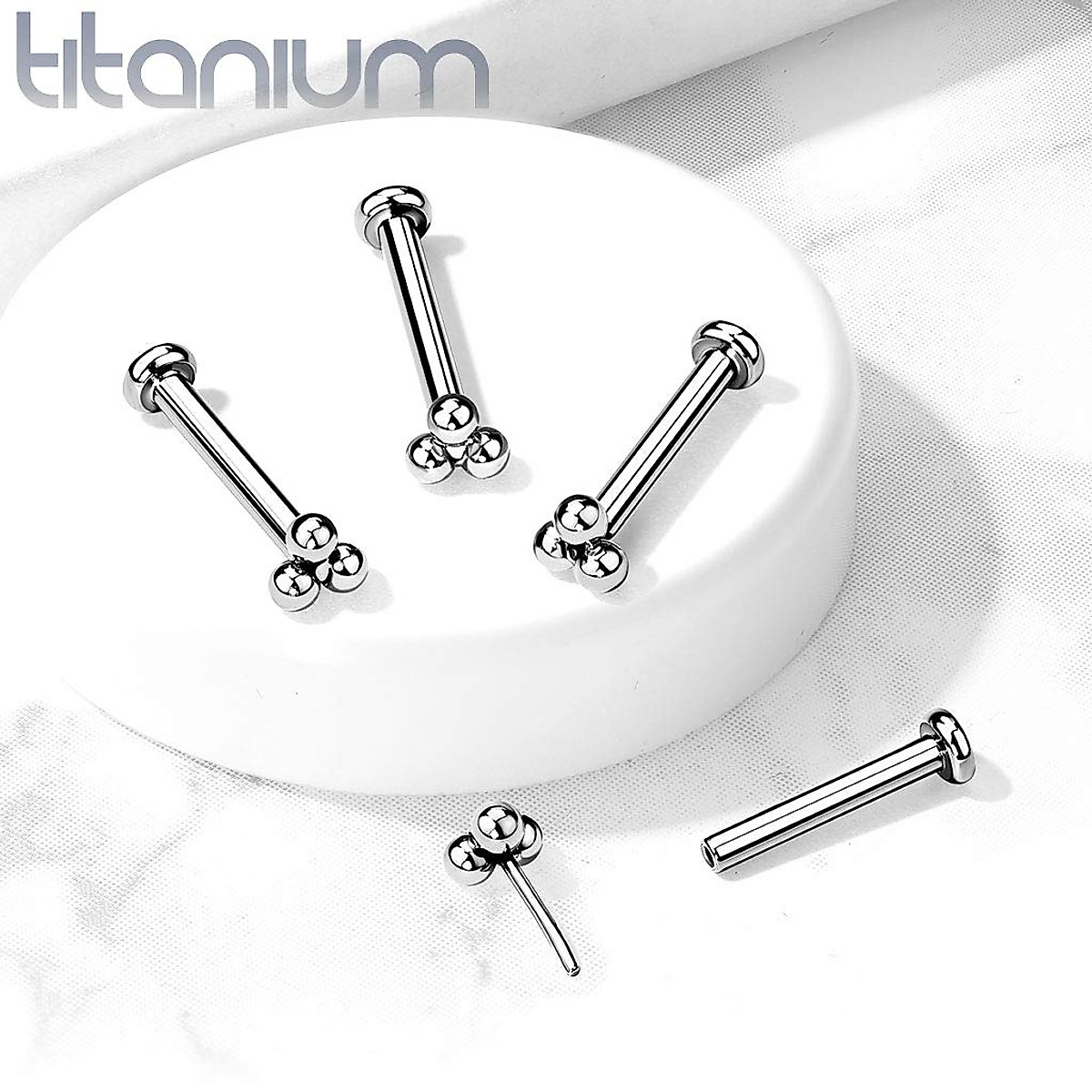 Dynamique Implant Grade Titanium Threadless Push in Labret With Triangular Trinity Ball Cluster Top (Sold Per Piece)
