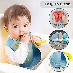 Silicone Baby Bibs for Girls and Boys, Waterproof Feeding Bibs for Babies (6-72months) Blue