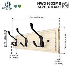 HOWTOOL Wall Mounted Coat Hook Rack with 3 Self-Adhesive Tri Hooks - Perfect for Hanging Coats Hats Towels & Purses