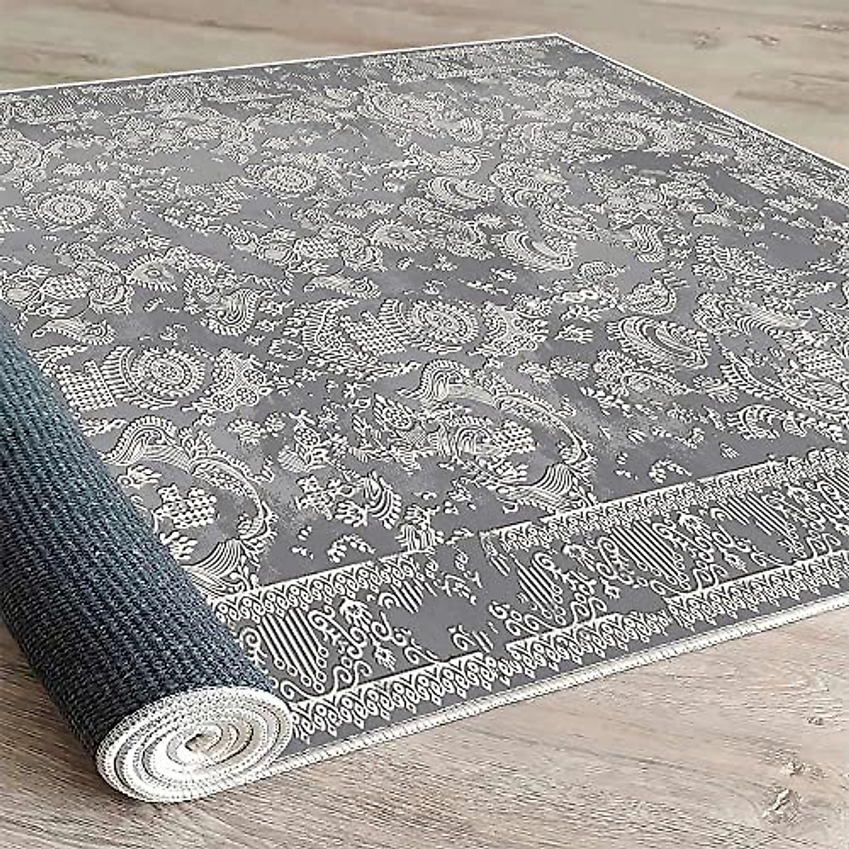 HomeNette Washable Area Rugs, 3x5 Dark Grey Rug with Non Slip Backing, Stain Resistant, Foldable, Boho Machine Washable Carpet for Kitchen, Bathroom, Bedroom or Living Room (3' x 5'2")