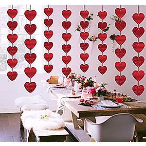 DmHirmg Valentines Day Decorations, Valentines Day Banners,12 Pack Valentine Glitter Heart Hanging Decoration – BridalShower, Engagement, Anniversary,Wedding Party Decorations 1Banner+12pcs Love String