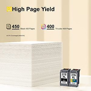 PG-275XL/CL-276XL High-Yield Black and Tri-Color Remanufactured Replacement for Canon 275XL 276XL PG-275 XL CL-276 XL PG275 CL276 for PIXMA TS3522 TS3520 TR4720 TR4722 Printer (2 Pack)