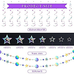 37 Pieces Iridescent Holographic Hanging Bling Twinkle Star Galaxy Garland Circle Dot Swirl Streamer Glitter Party Supplies Kit Decorations for Wedding Disco Party Decorations