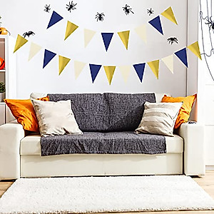 YSSAI 46 Ft Navy Blue Gold Beige Triangle Flag Bunting Banner Hanging Paper Pennant Banner Blue and Gold Party Decorations SA0029 0