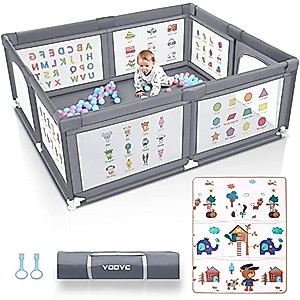 Voovc Premium Baby Playpen with Mat, 71x60 Inches Extra Large Playpen for Babies and Toddlers, Indoor & Outdoor Activity Center, Safety Baby Play Pen with Gate Prints