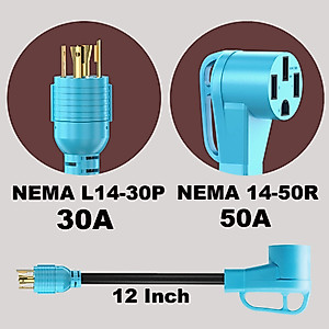 CircleCord 4 Prong 30 Amp to 50 Amp Generator to RV/EV Adapter Cord, NEMA L14-30P to 14-50R, Heavy Duty STW 10 AWG Suit for Tesla Model S/3/X/Y Charging or Generator to House and RV Trailer Camper