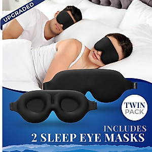 SmartRest Sleep Mask [2 Pack] - Eye Mask for Sleeping - Patented, Contoured, 100% Blackout, Zero Pressure Sleeping Masks for Women and Men, Blindfold and Eye Covers - S2 Black