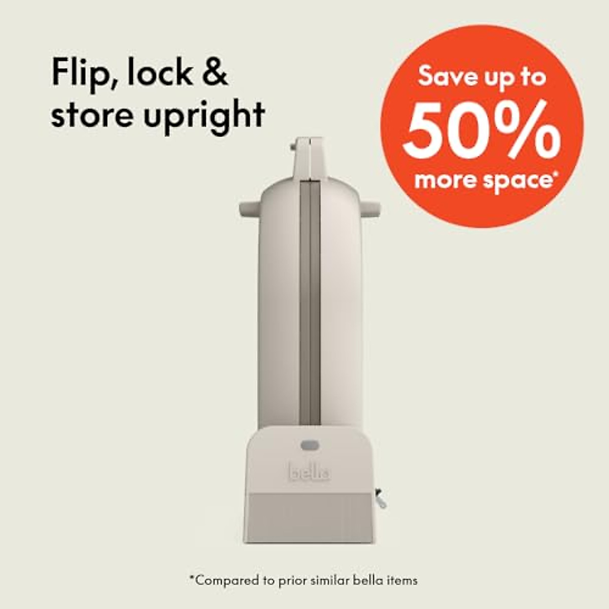 bella Flip-n-Store Waffle Maker with EverGood™ Ceramic Nonstick Coating, Fits-anywhere™ Kitchenware, Power Indicator Light, Cool Touch Handle & Cord Wrap, 7” Wide & 1" Deep Plates, 1000 Watt, Oatmilk
