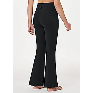 BALEAF Girls' Flare Leggings Cute Cross High Waisted Kids Yoga Dance Casual Bell Bottoms Pants with Pockets Black S