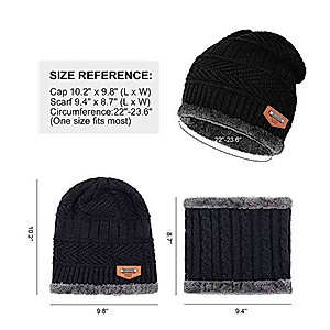 Men Women Beanie Hats - Black Beanie and Scarf Sets Knit Hat Fleece Lined Warm Beanies Ski Cap Snow Hats Unisex Bennies for Man Woman Thick Soft Fabric Hat and Scarf Set Stocking Stuffers