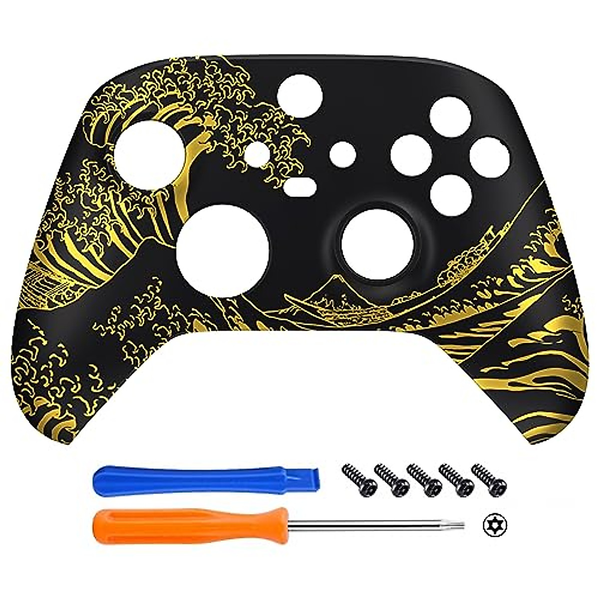 eXtremeRate The Great Golden Wave Off Kanagawa - Black Housing Shell for Xbox Series X & S Controller Model 1914, Custom Replacement Cover Faceplate for Xbox Core Controller - Controller NOT Included
