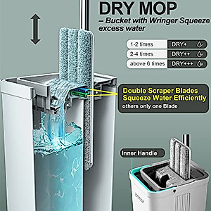 JOYMOOP Mop and Bucket with Wringer Set, Flat Floor Mop and Bucket, Mop for Floor Cleaning with 3 Microfiber Pads, Wet and Dry Use, Household Cleaning Tools, for Hardwood, Laminate, Tile