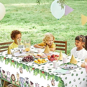 FLUBARE 3Pack Jungle Safari Tablecloths Wild Animals Table Cover, Safari Baby Shower Decorations, 108" x 54" Wild One Birthday Party Supplies (Sage Green)