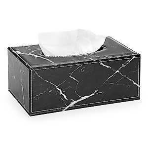 Sumnacon Rectangular Large or Medium Linen Tissue Box Cover - Stylish Tissue Box Holder with Magnetic Bottom (Marble Black, Medium)