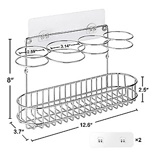 FANGSUN Wall Mount Hair Tool Organizer Holder, Adhesive Blow Dryer Rack, Hair Dryer & Curling Iron Holder, Metal Wire Bathroom Cabinet Storage Basket for Hot Tools, Straightener, Chrome, Silver