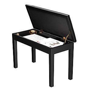SONGMICS Duet Piano Bench with Padded Cushion and Storage Compartment for Music Books, Tufted Wooden Seat, Black ULPB074B01