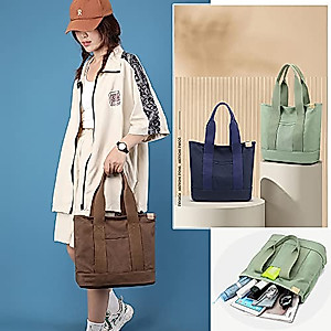 Hobo Handbags Canvas Crossbody Shoulder Bags Multi-pocket Tote Bags Simple Shopping Bag for Women (M-Green)