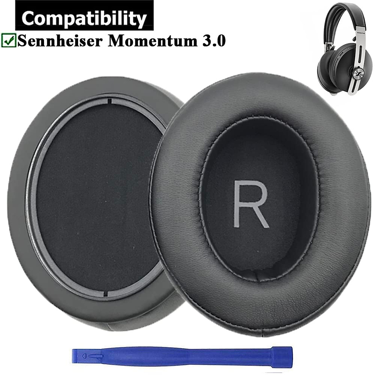 Momentum 3 Ear Pads, Replacement Ear Cushions Pillow Cover Muffs Protein Leather Memory Foam Earpads for Sennheiser Momentum 3.0 Wireless Headphones - Black