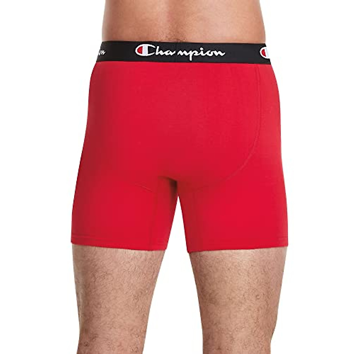 Champion Men's Boxer Briefs, Every Day Comfort Stretch Cotton Moisture-Wicking Underwear, Multi-Pack, Blue White Script Logo/Black/Red-3 Pack, Medium