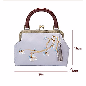 ZLXDP Traditional Embroidered Mouth Gold Bag Chinese Tassel Handbag Women's Cheongsam Bag Dinner Handbag (Color : E, Size : 26x17x8cm(LxHxW))