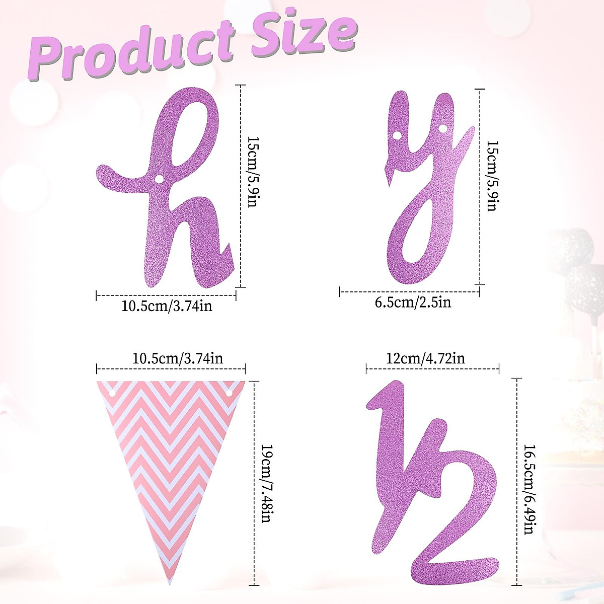 Happy 1/2 Birthday Banner Glitter Half Birthday 6 Months Happy Birthday Banner Happy Birthday Bunting Banner Birthday Party Decorations for Half Year Baby Shower, Pink
