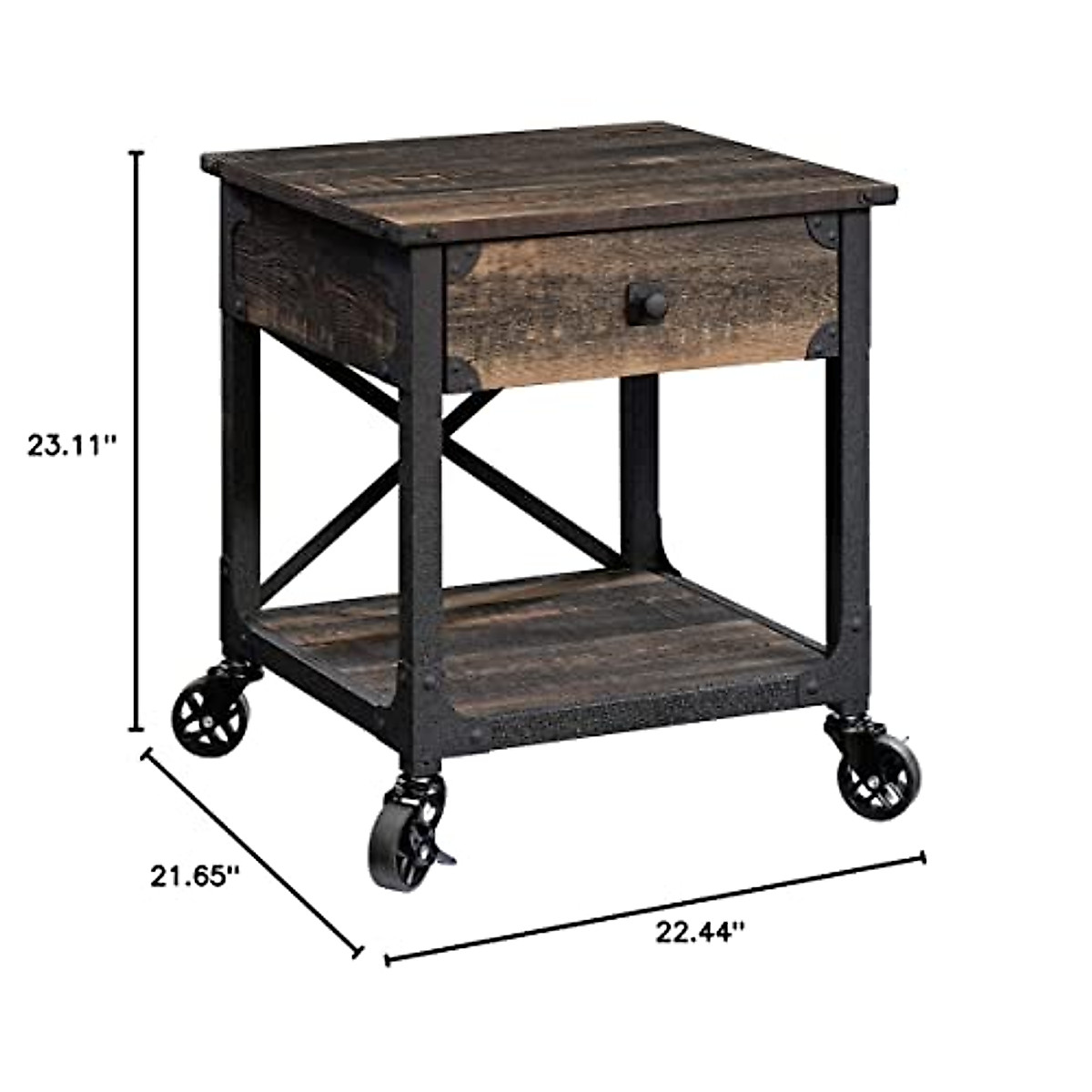 Sauder Steel River Side Table, L: 22.44" x W: 21.65" x H: 23.11", Carbon Oak Finish